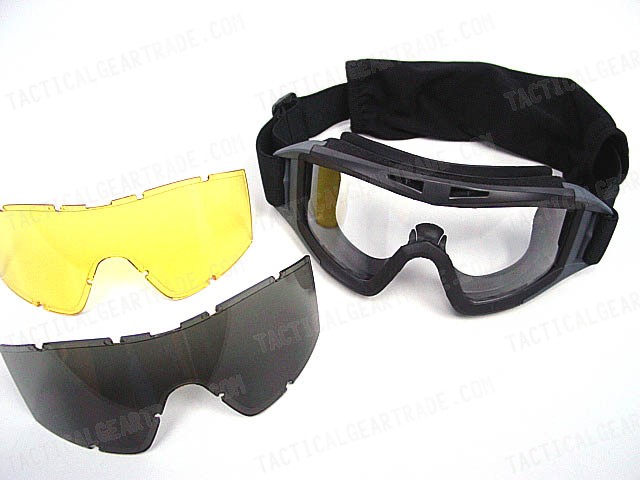 Airsoft Tactical Desert Goggle Glasses with 3 Lens Black for $20.99